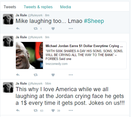 Ja Rule Says Michael Jordan Gets A Dollar Each Time Crying Face Emoji ...